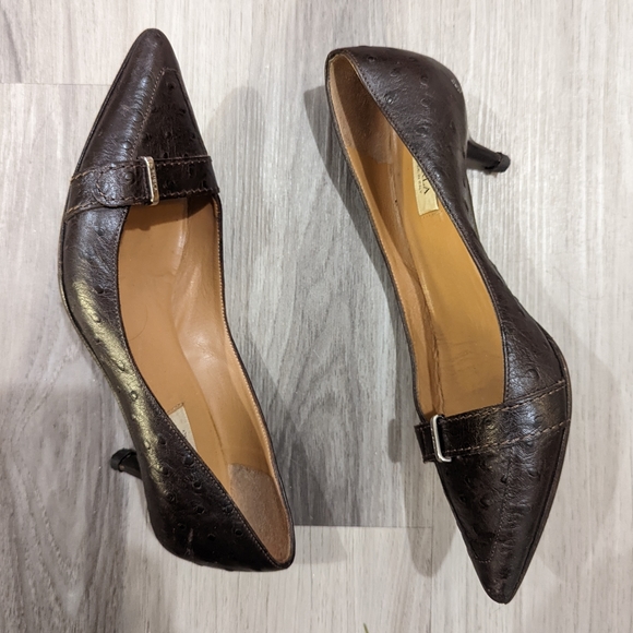 Furla | Shoes | Furla Ostrich Leather Pointed Toe Kitten Heels Size 36 ...